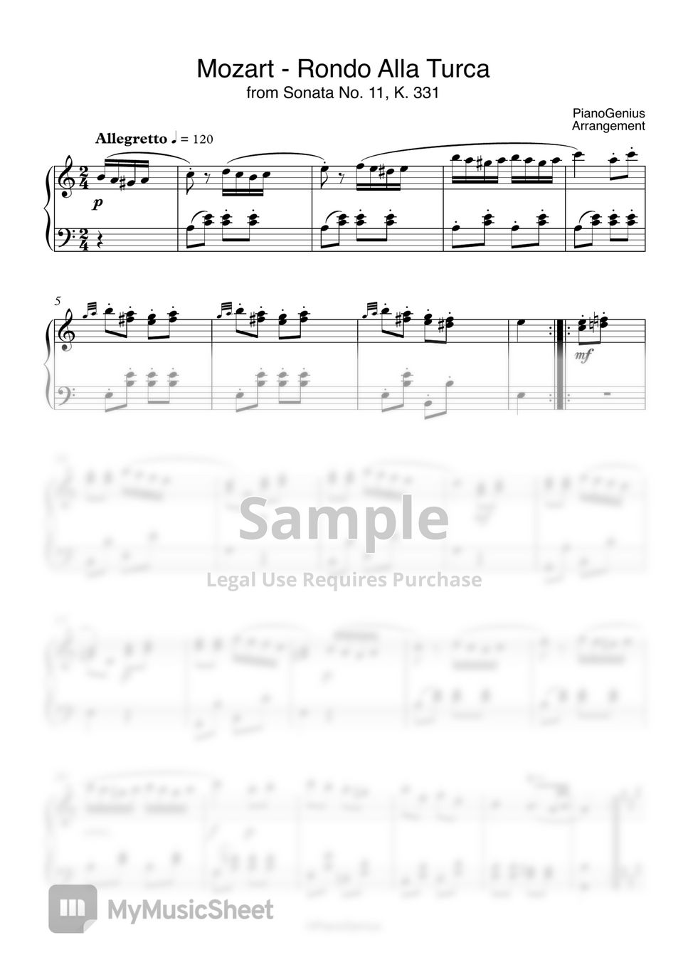 Mozart - Rondo Alla Turca (Turkish March) Sheet Music by PianoGenius