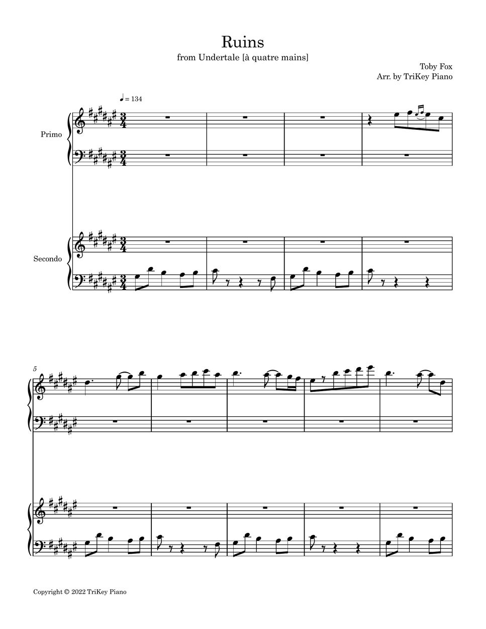 Undertale - Ruins (4 Hands) Sheet by Trikey Piano