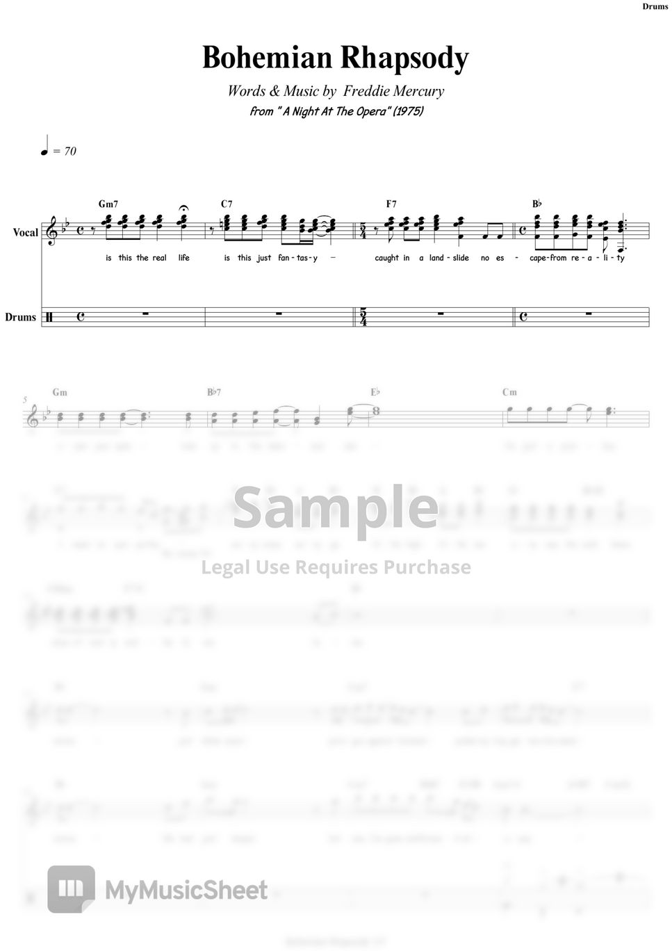 Queen 퀸 - Bohemian Rhapsody 보헤미안 랩소디 | Drums 드럼 楽譜