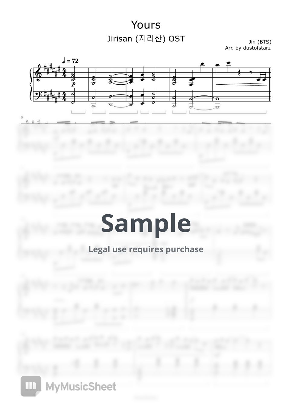 BTS Jin - Yours (Jirisan 지리산 OST) Sheets by dustofstarz