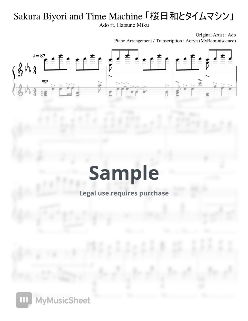 Ado - Sakura Biyori and Time Machine (ft. Hatsune Miku) Piano Sheet ...