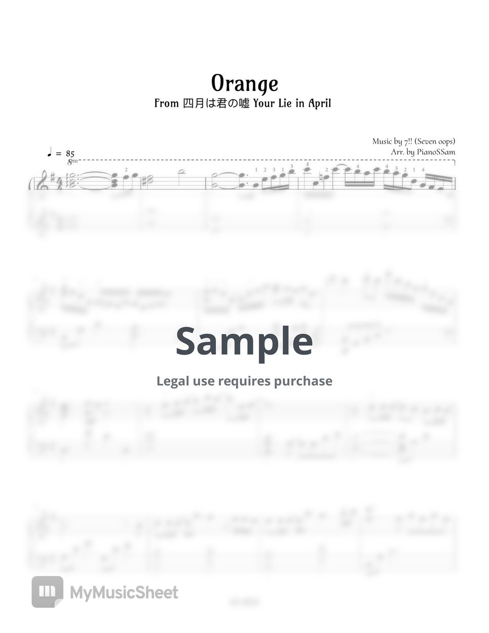 Your lie in April - Orange 악보 by PianoSSam