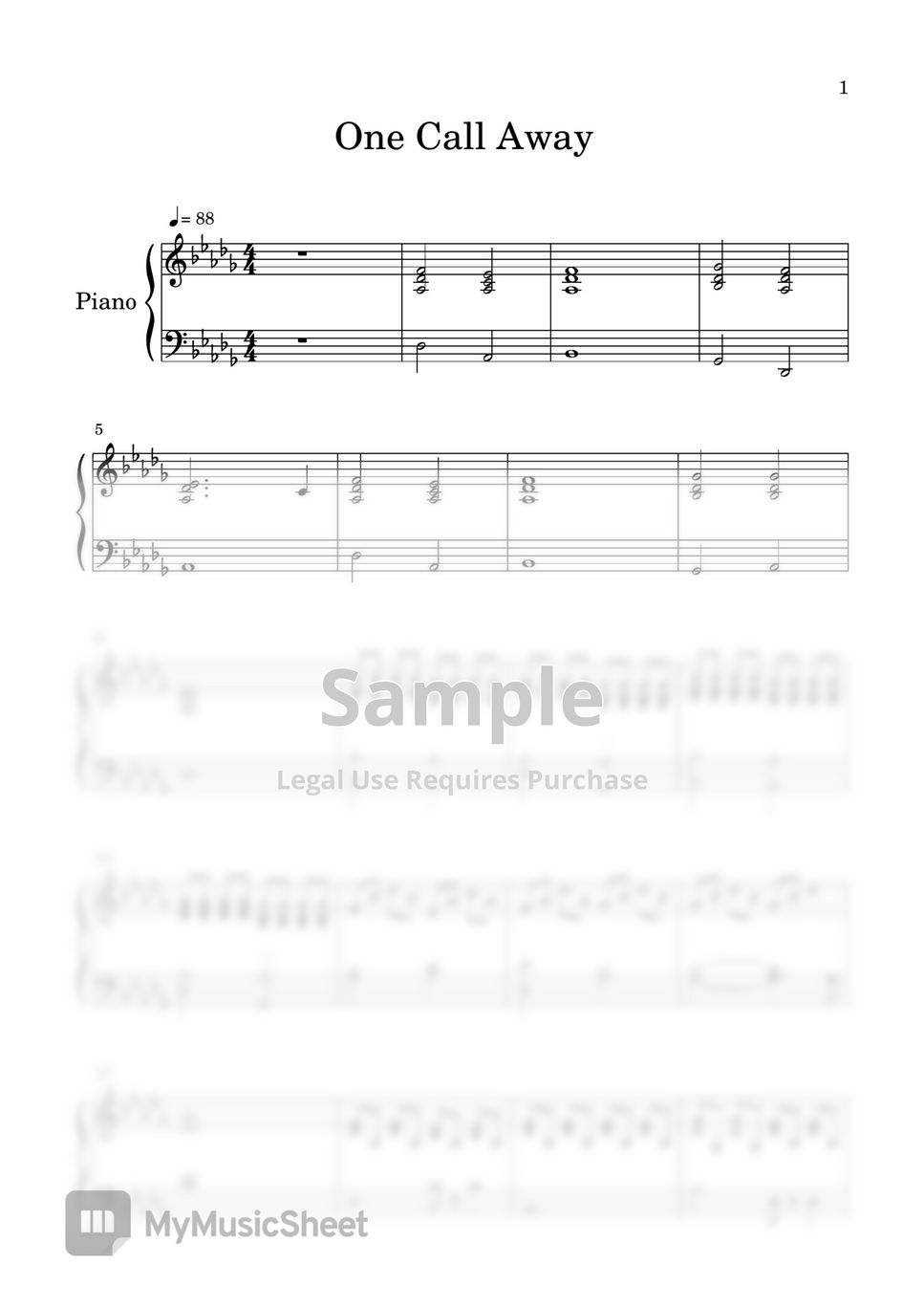 Charlie Puth - One Call Away 악보 by Just Music And Film