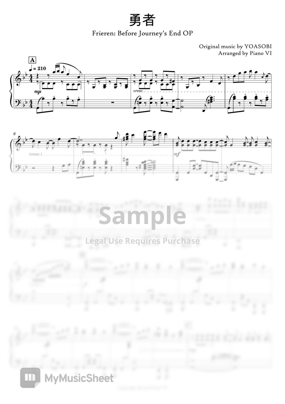 YOASOBI - Yuusha (勇者) Sheet Music by Piano VI