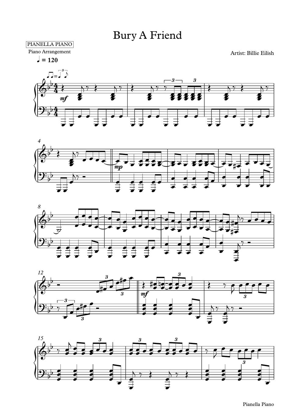 Billie Eilish - Bury A Friend (Piano Sheet) Sheet by Pianella Piano