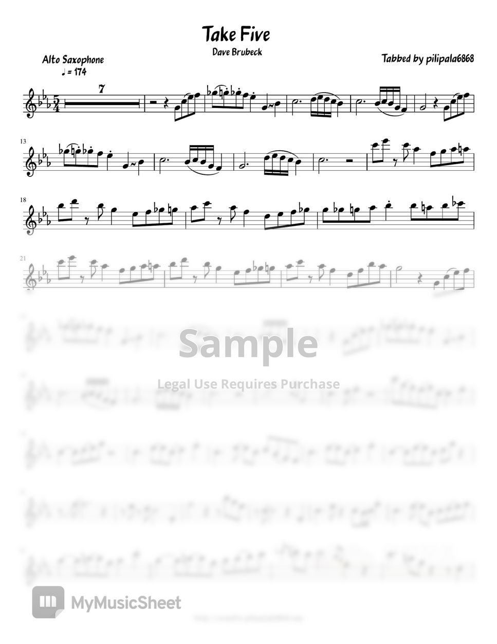 Paul Desmond - Take Five Sheets by xiaolinsax