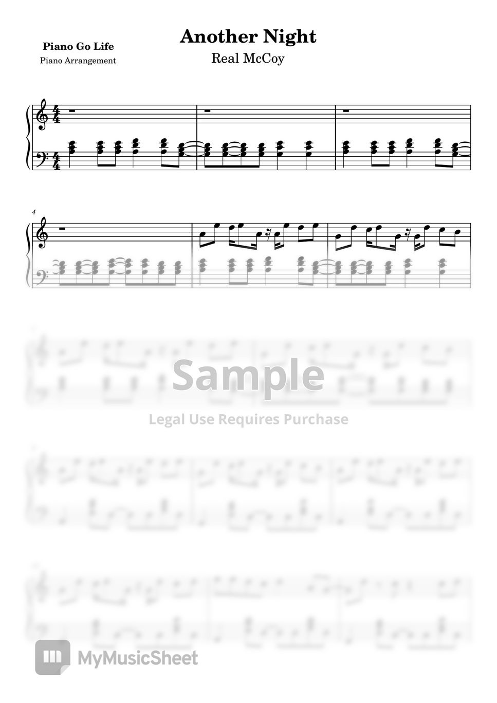 Real McCoy - Another Night Sheet by Piano Go Life