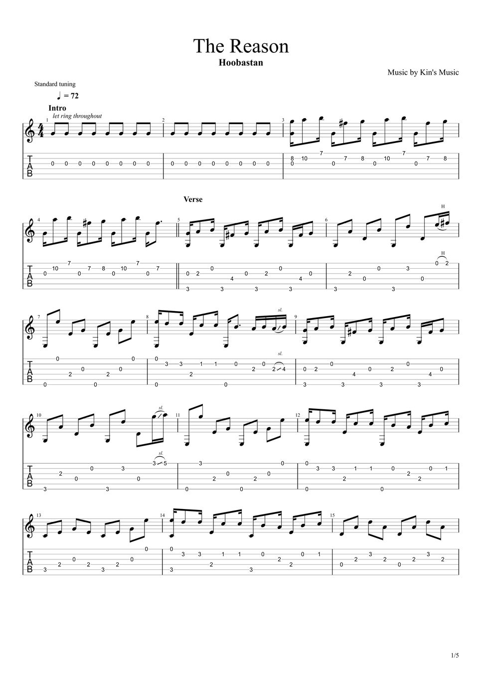 Hoobastank - The Reason[Easy Guitar Fingerstyle For Beginner] TAB by ...