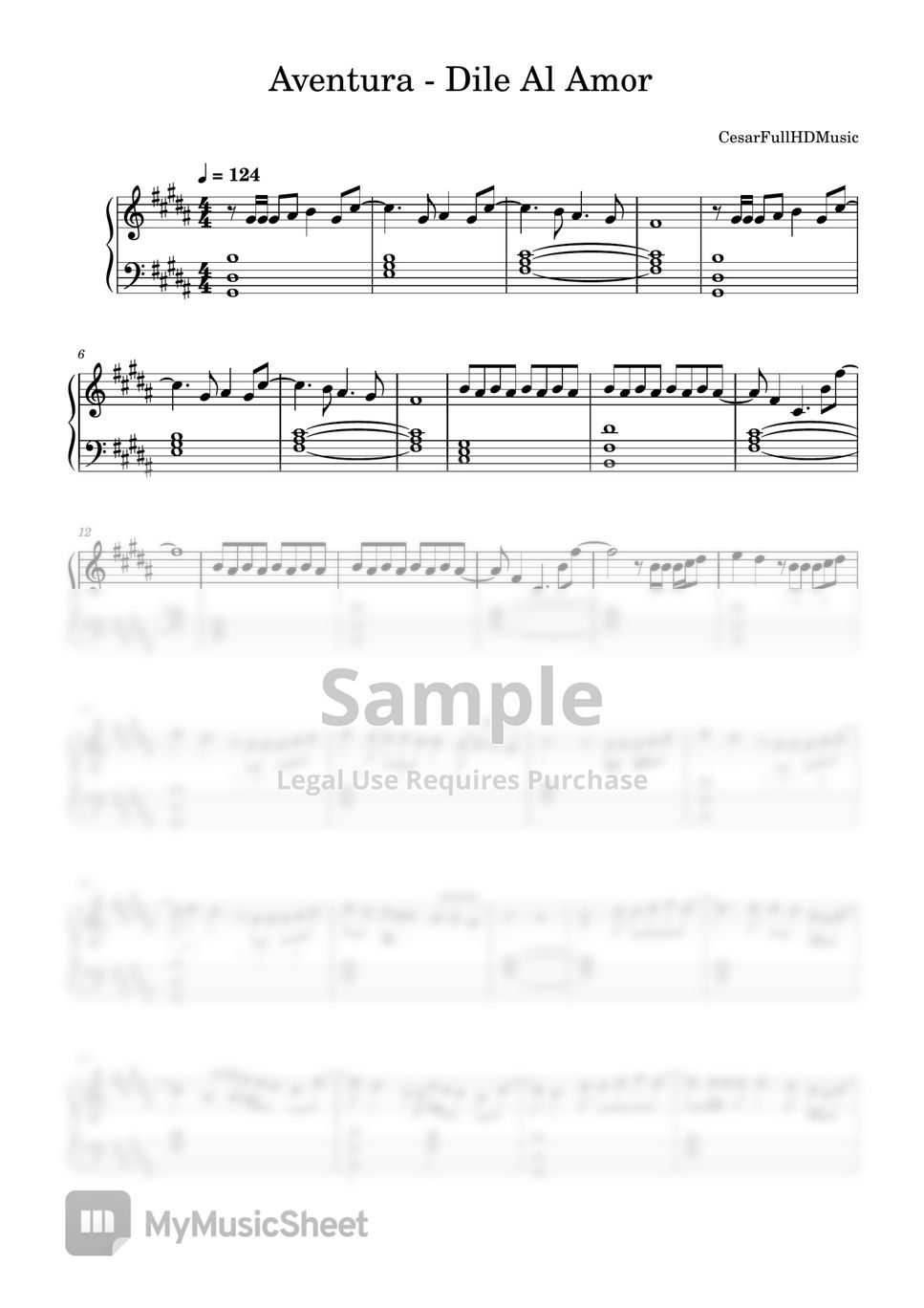 Aventura - Dile Al Amor Sheets