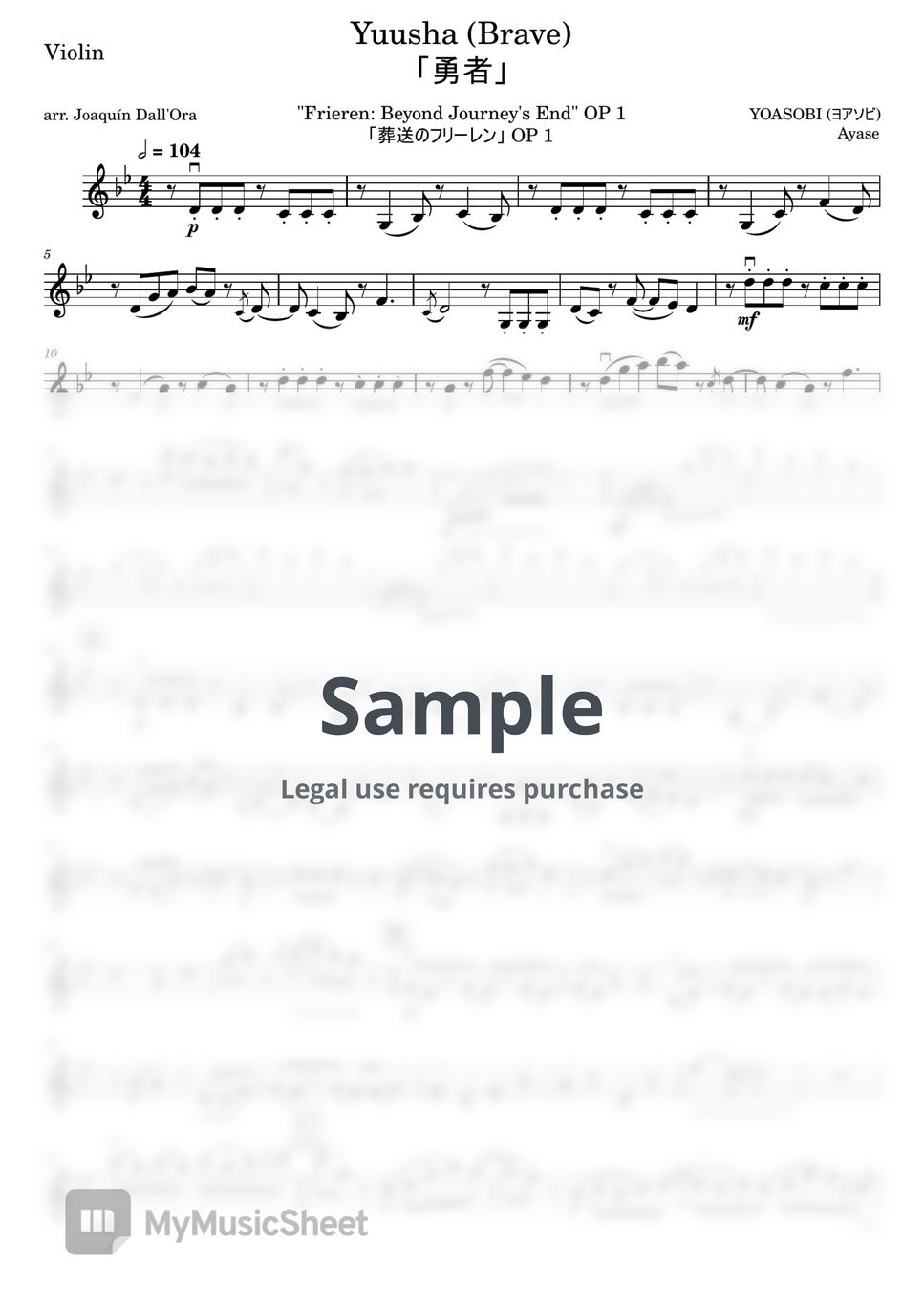 YOASOBI - Yuusha (The Brave) [Full Ver.] | "Frieren: Beyond Journey's End" OP 1 악보 by Joaquín ...