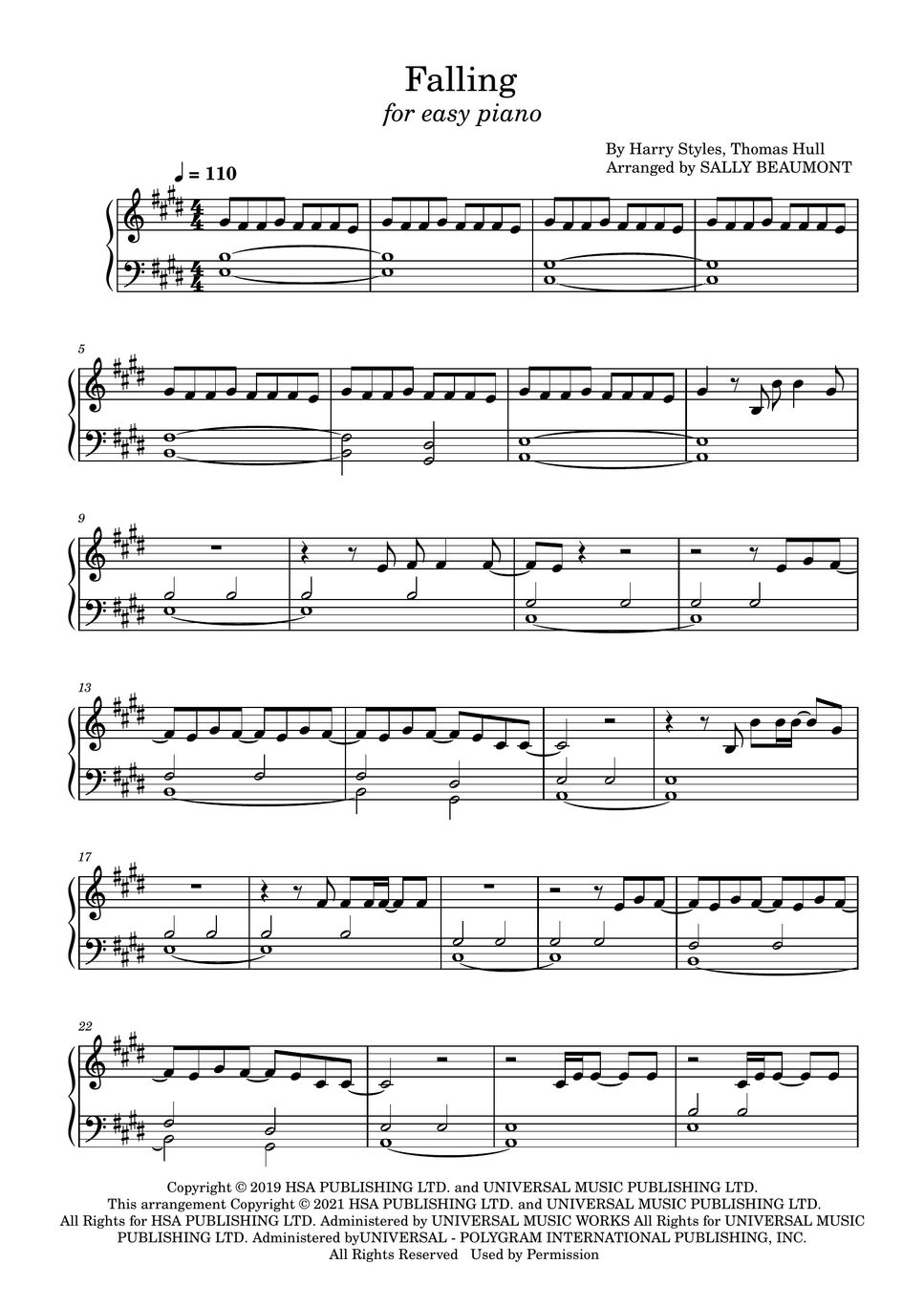 Harry Styles - Falling (Easy Piano Cover) Sheets by Sally Beaumont