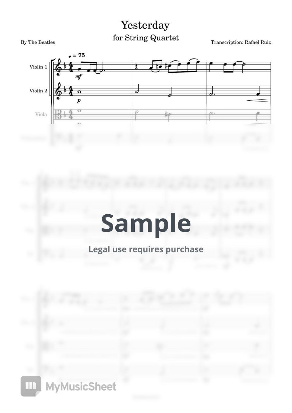 The Beatles - Yesterday (String Quartet Adapted by Matt Watson for Stringspace) Sheet Music by ...