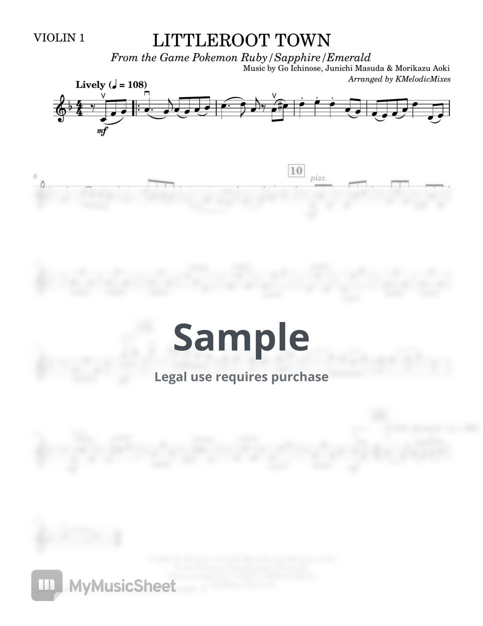 Pokemon Ruby/Sapphire/Emerald - Littleroot Town - Str. Quartet - Violin 1 & 2 Sheet Music by ...