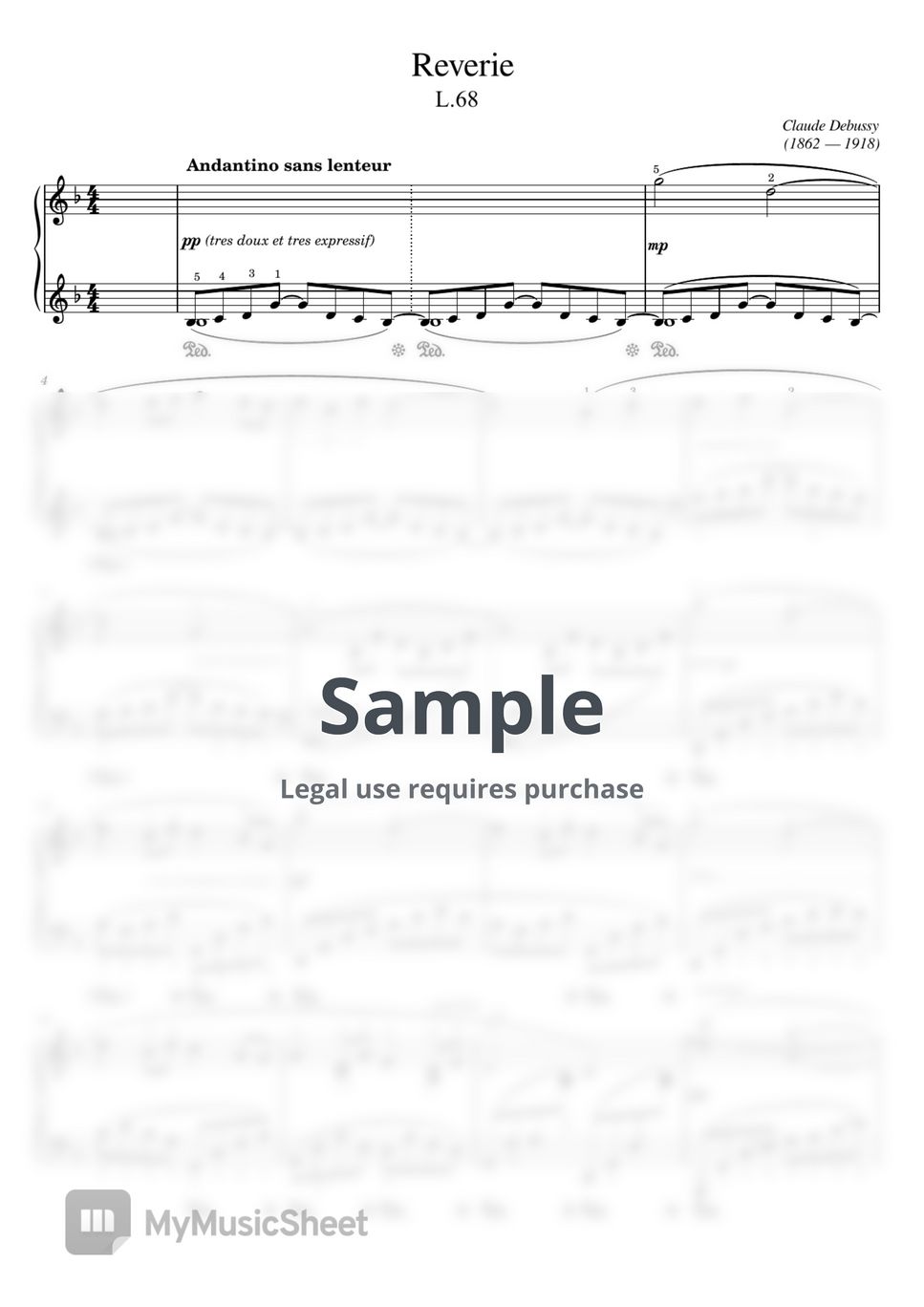 Claude Debussy - Reverie L.68 (for Piano Solo With Fingered Original ...