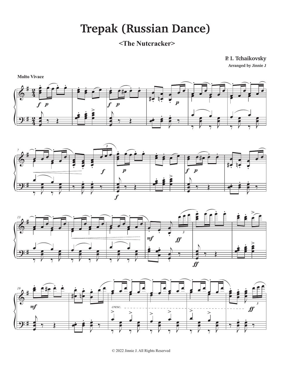 Tchaikovsky - Russian Dance 'Trepak' (The Nutcracker) 楽譜 by Jinnie J