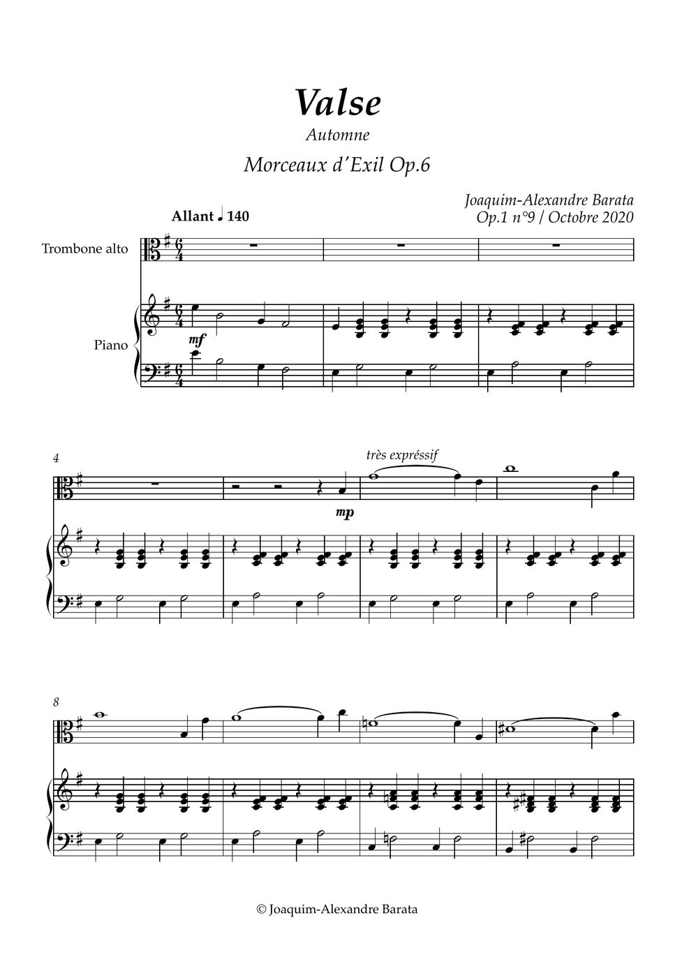 Joaquim-Alexandre Barata - Valse - Op.1 n°9 in E Minor (Trombone ...