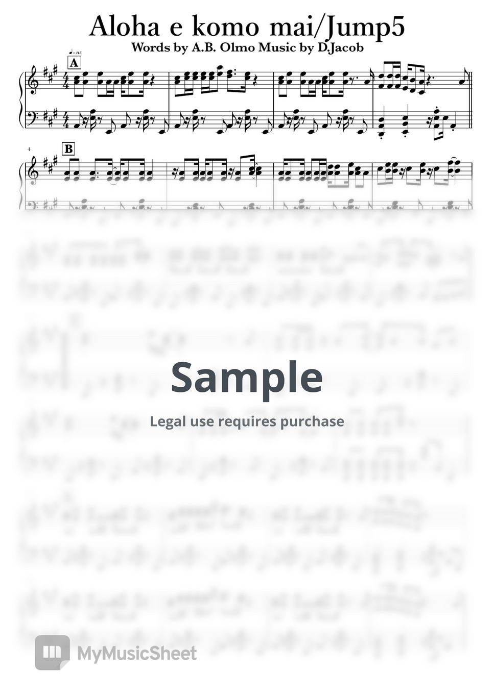 Jump5 - Aloha e komo mai 악보 by Eri Nagayama