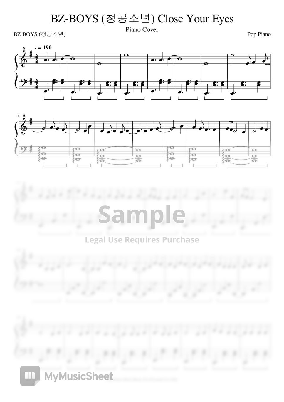 BZ-BOYS (청공소년) - Close Your Eyes Sheets by Pop Piano