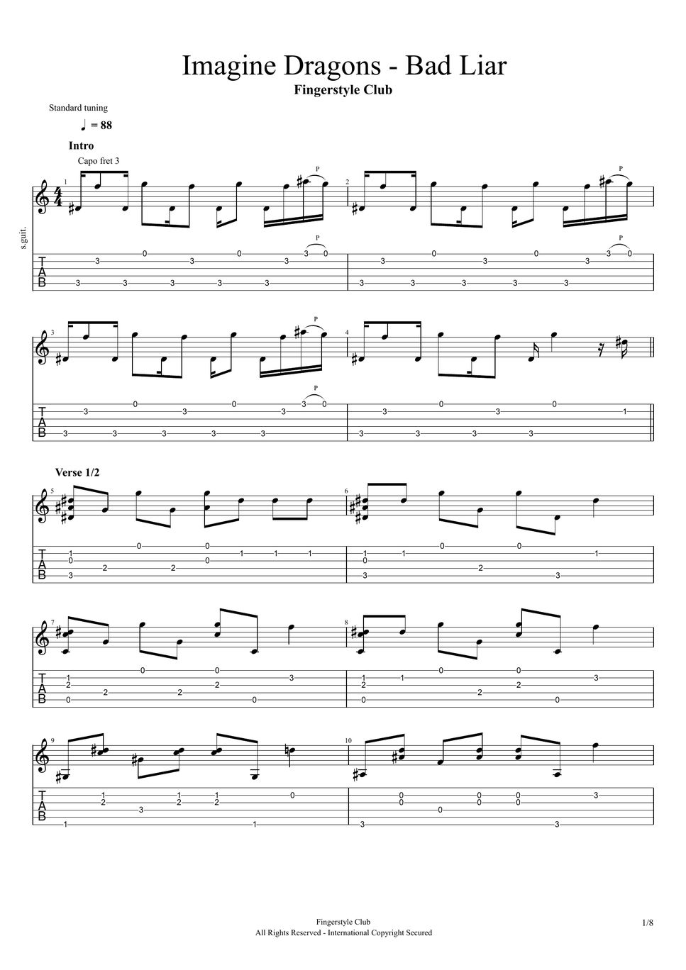 Imagine Dragons - Bad Liar Sheets by Fingerstyle Club