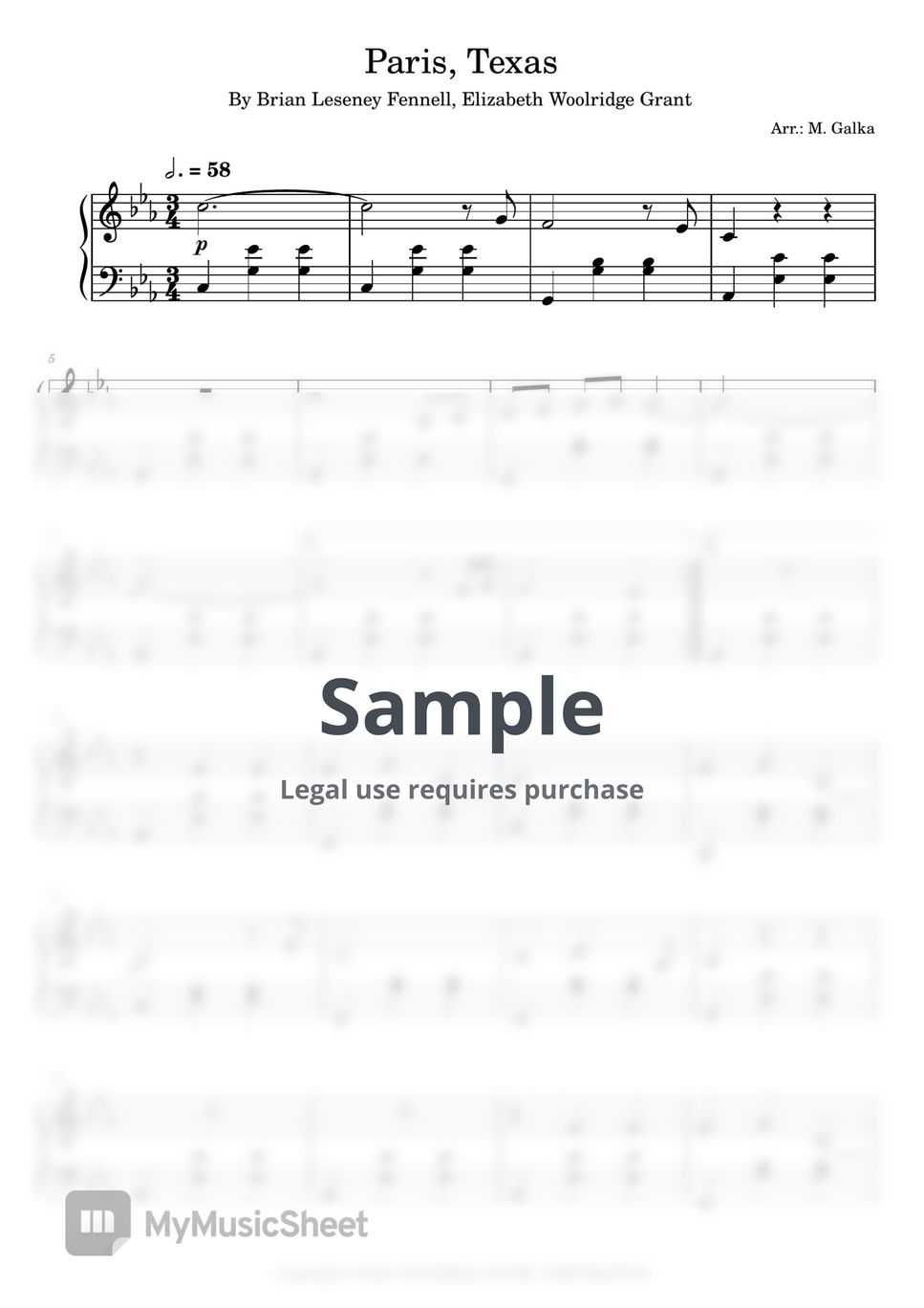 Lana Del Rey - Paris, Texas Sheet Music by M. Galka