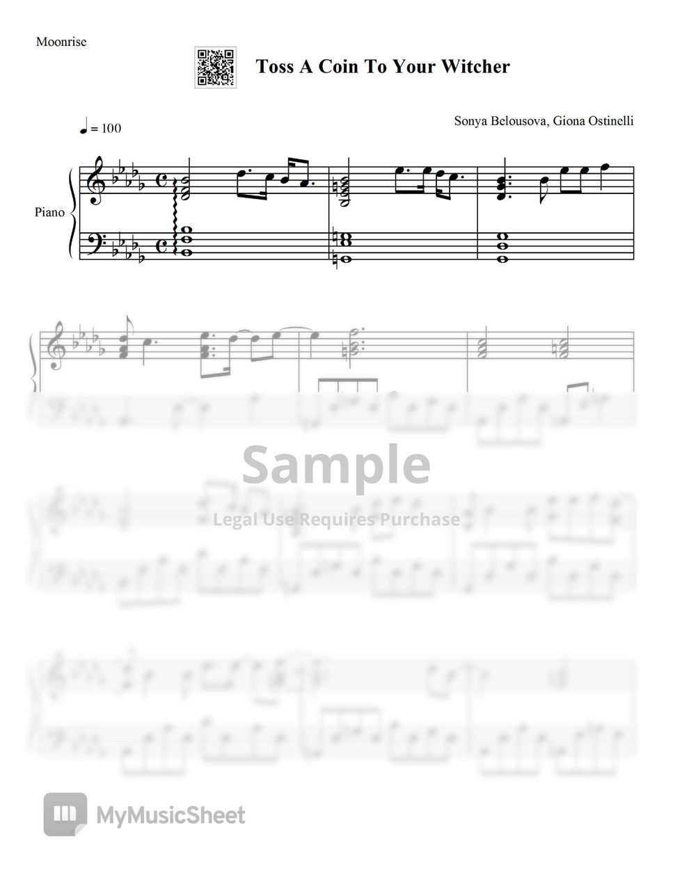 The Witcher OST - Toss A Coin To Your Witcher Sheet Music by Moonrise