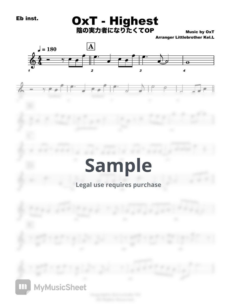 OxT - HIGHEST - 陰の実力者になりたくて op (Eb inst) Sheets by Littlebrother Kel.L