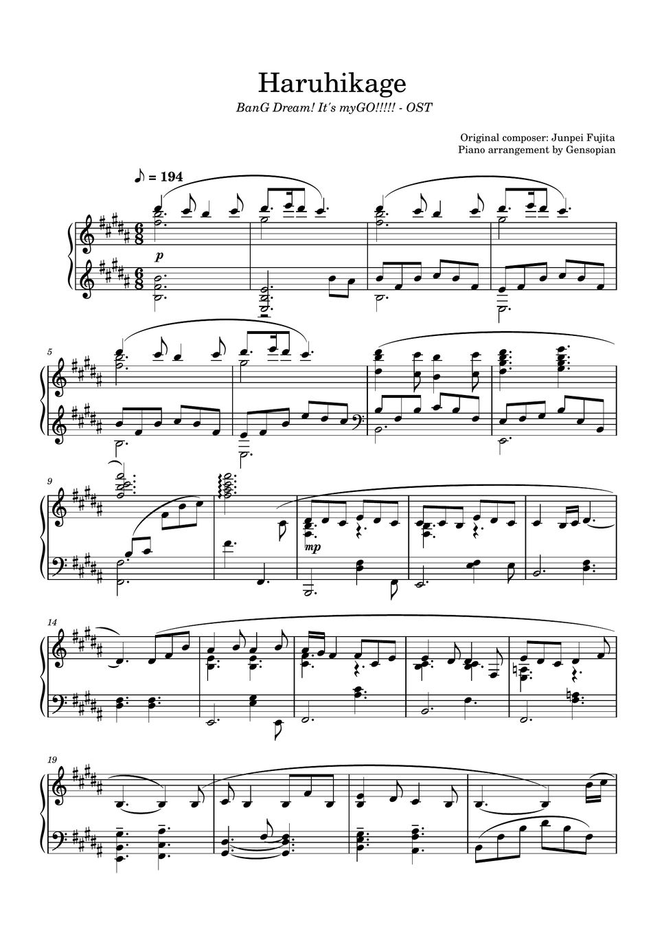 BanG Dream! It's MyGO!!!!! - 春日影(Haruhikage) Sheet Music by Gensopian