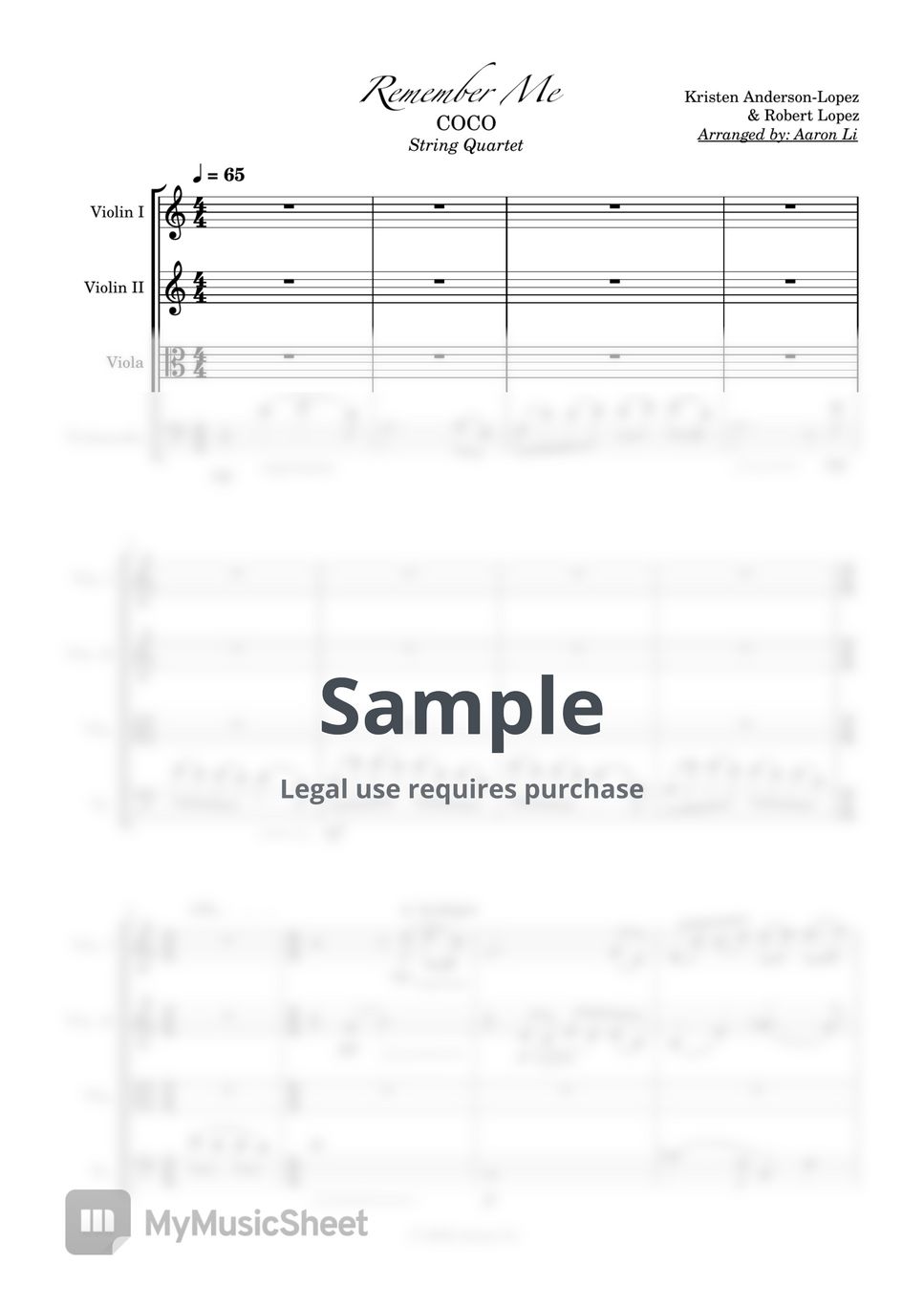 Kristen Anderson-Lopez & Robert Lopez - Remember Me (String quartet ...