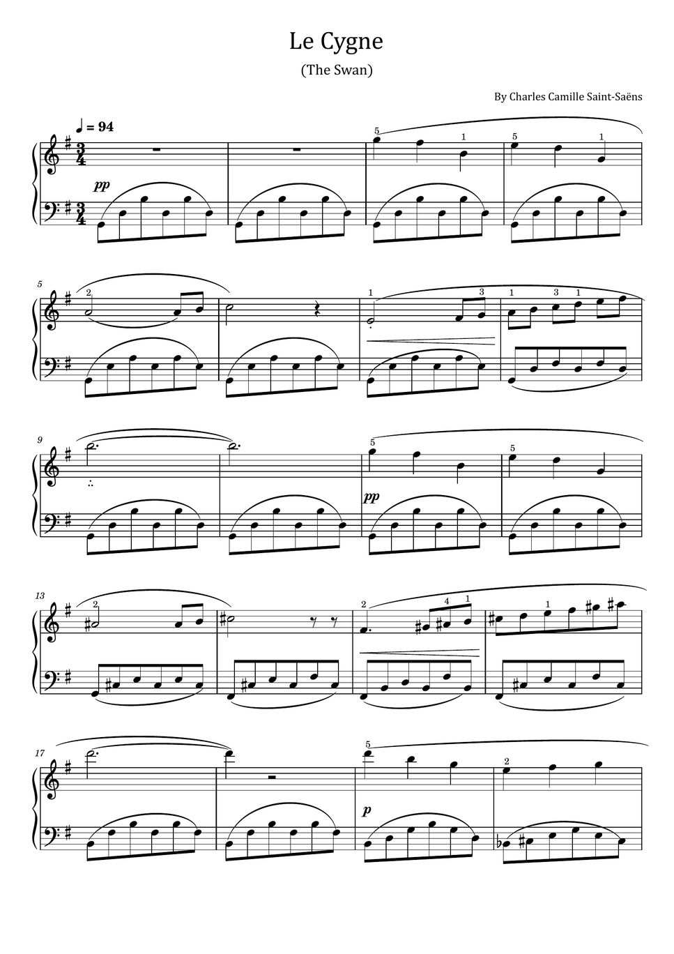 Charles Camille Saint-Saëns - Le Cygne (The Swan) (For Piano Solo ...