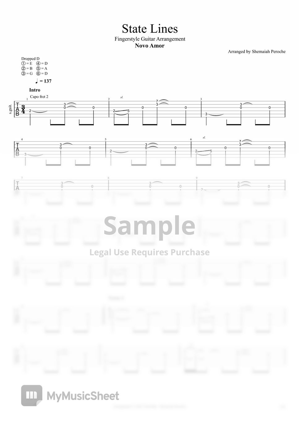 Novo Amor - State Lines Notenblatt by Shemaiah Peroche