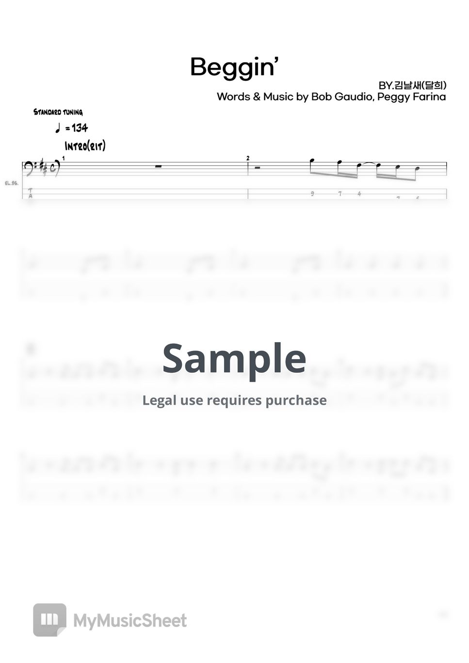 Maneskin - Beggin' Tab + 1staff by 김날새