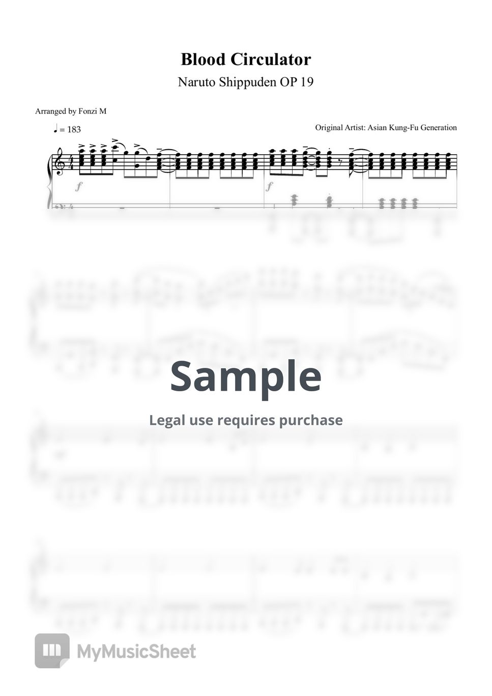 Asian Kung-Fu Generation - Naruto Shippuden OP 19 - "Blood Circulator" Sheet Music by Fonzi M