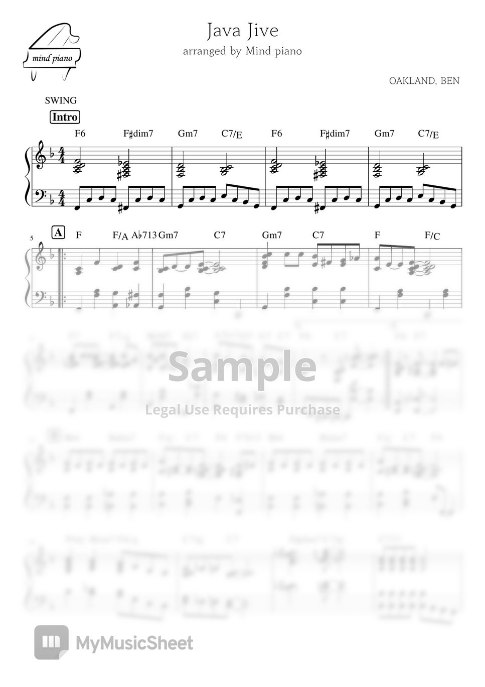 OAKLAND BEN - Java Jive (for solo piano) Sheet Music by MindPiano