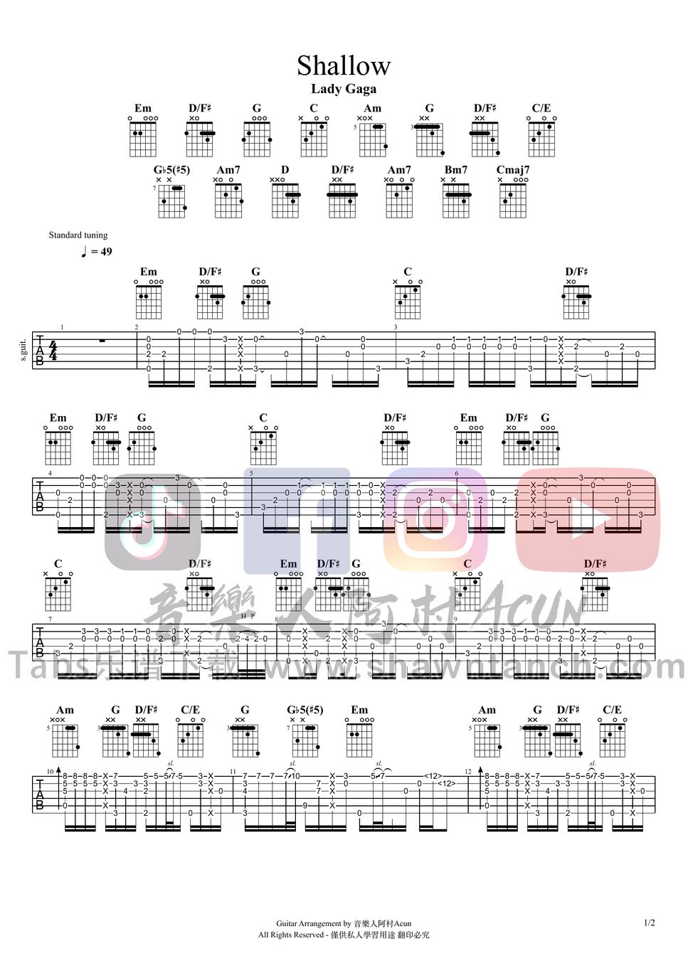 Lady Gaga - Shallow Partition musicale by Acun