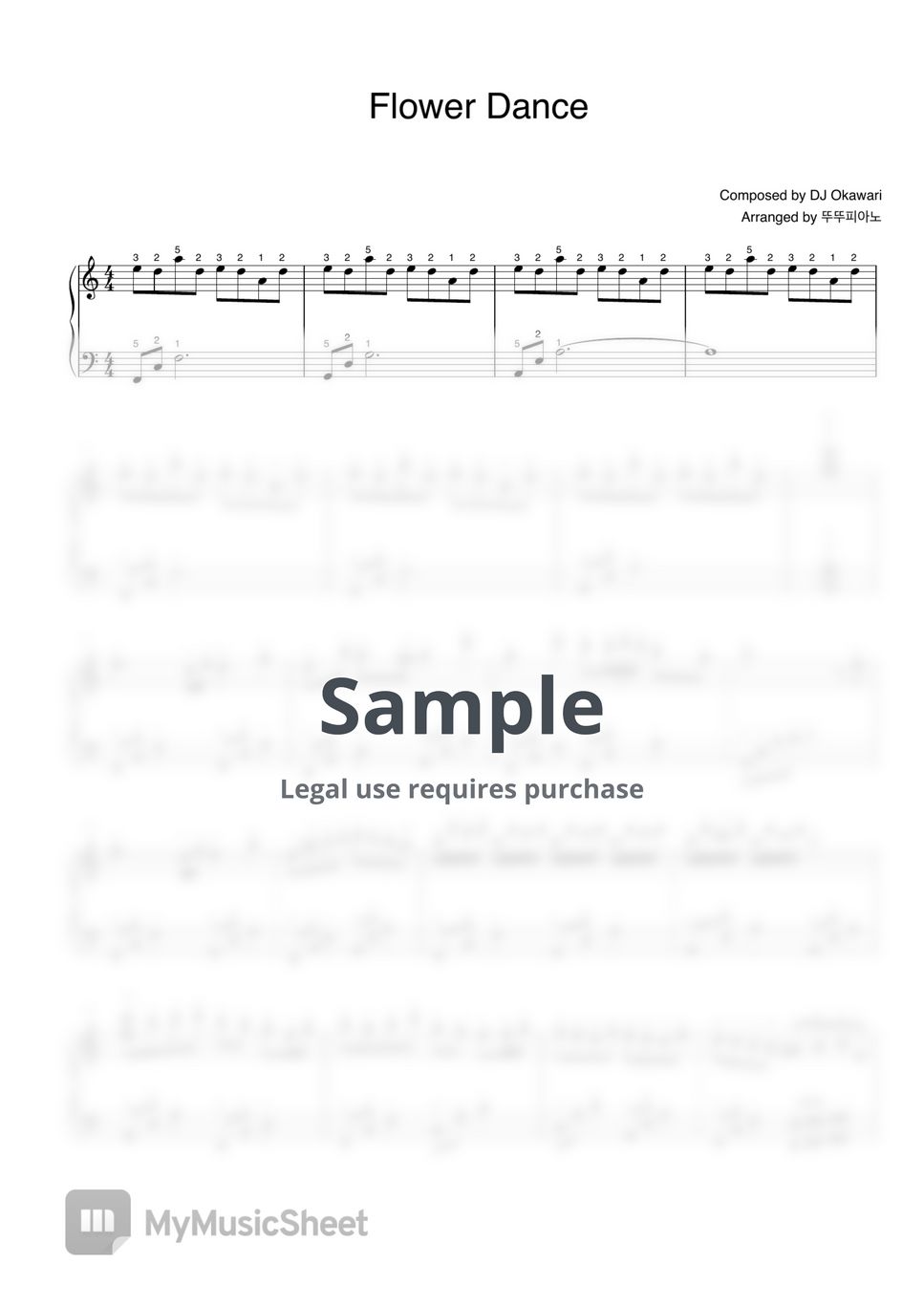 DJ Okawari - Flower Dance (손가락번호) Sheets by dduddu piano