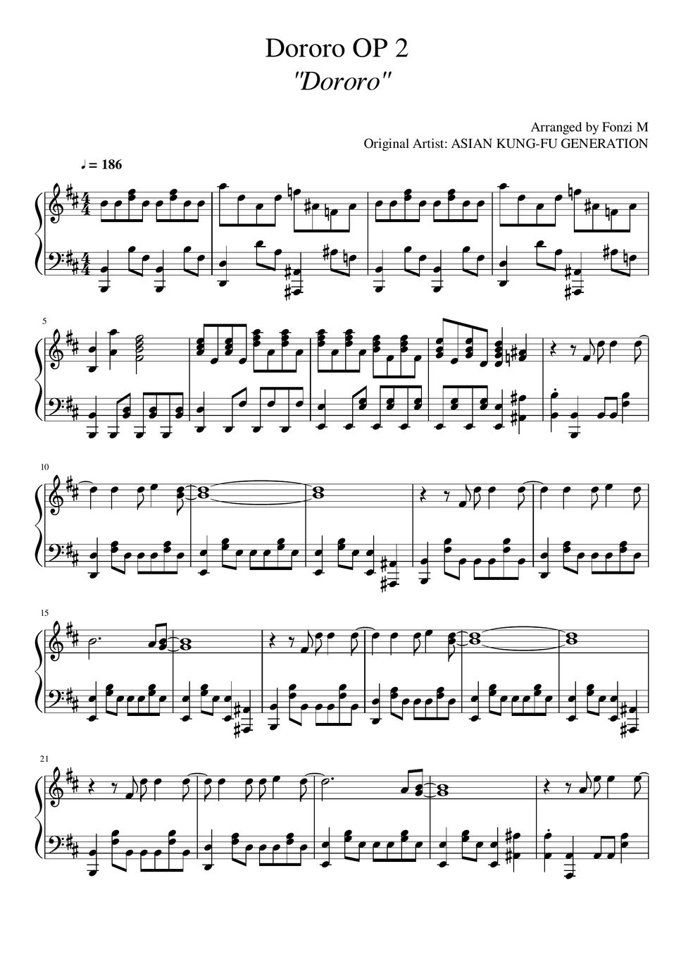 ASIAN KUNG-FU GENERATION - Dororo OP 2 - "Dororo" Sheets by Fonzi M