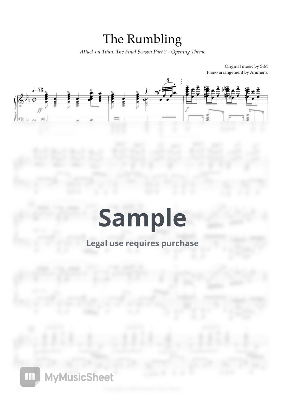 SiM - The Rumbling (Attack on Titan Final Season Part 2 OP) 악보 by Animenz