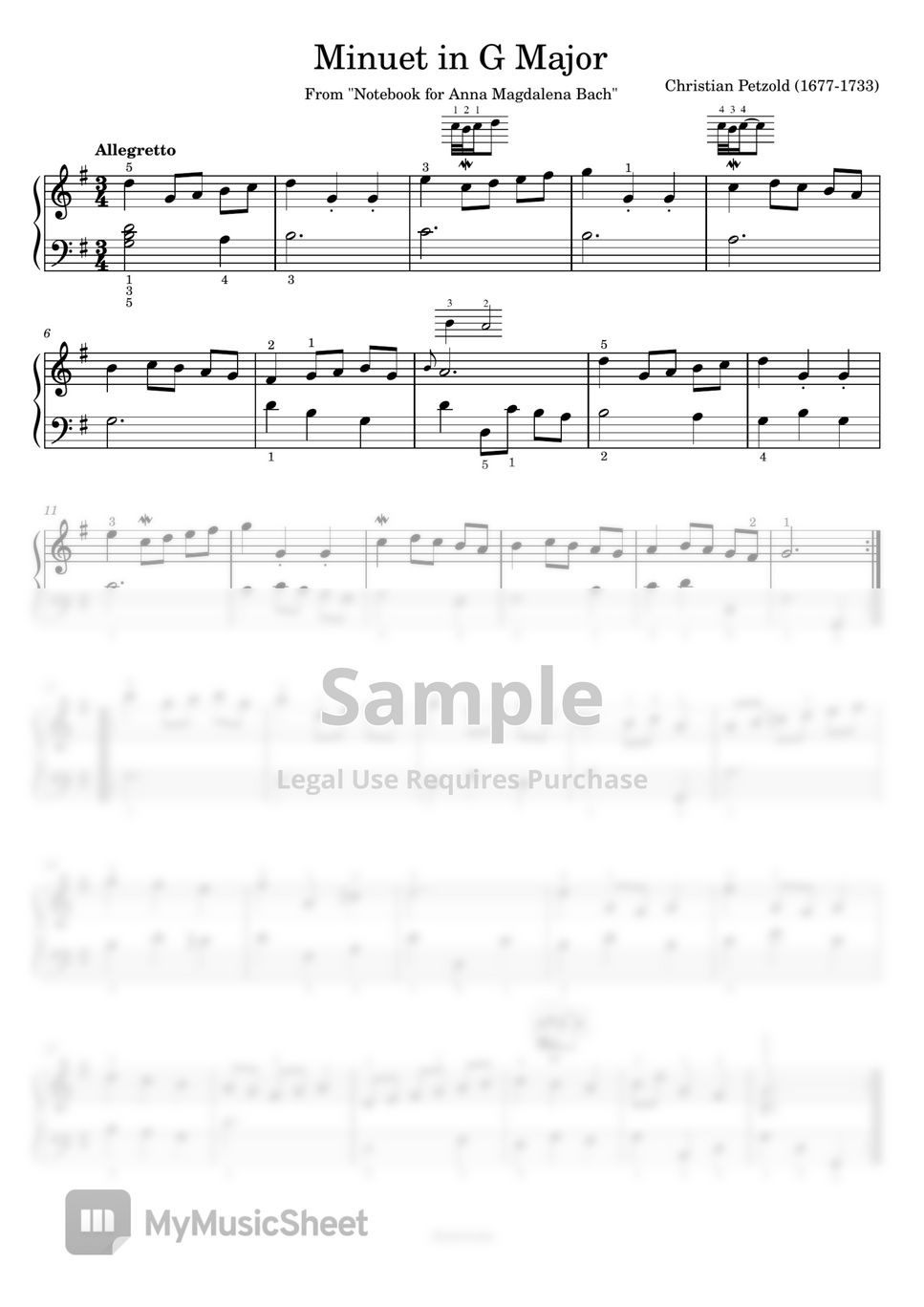 Johann Sebastian Bach - Minuet in G Major (Piano) 曲谱 by Anacrusa