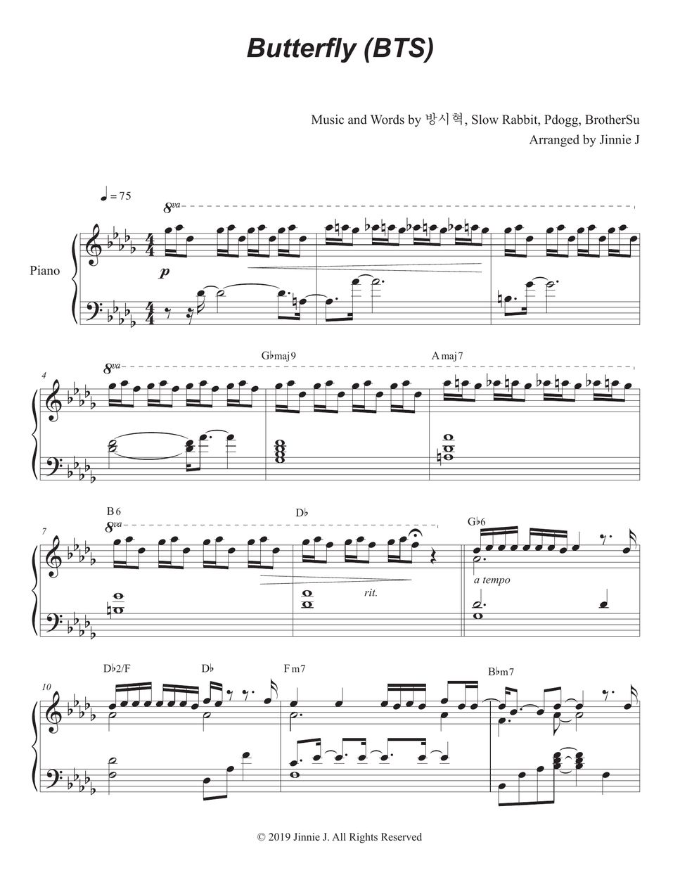 BTS (방탄소년단) - Butterfly for Piano Sheet