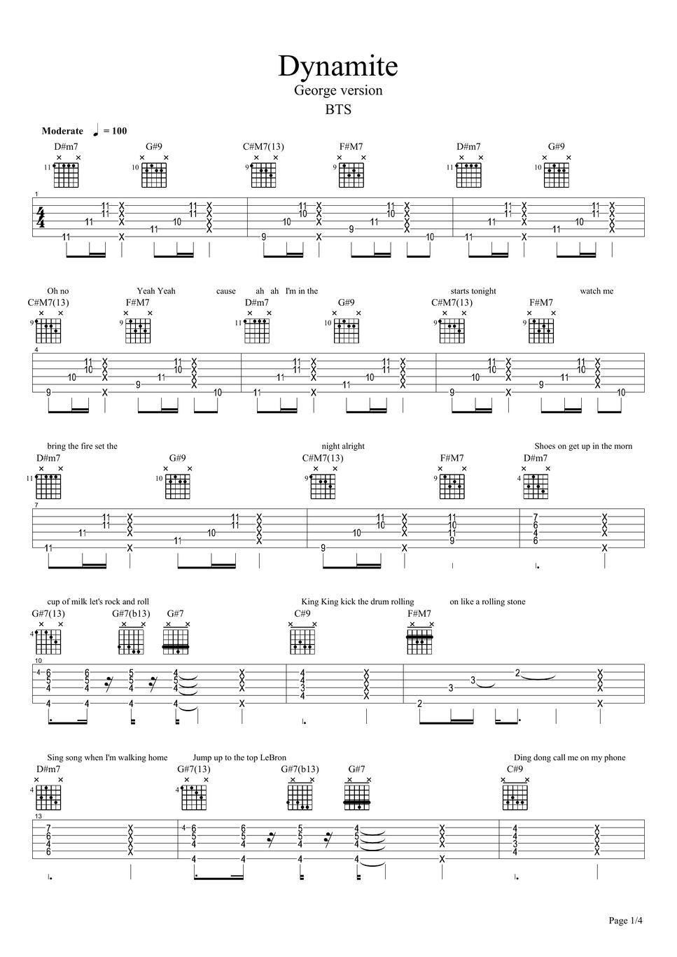 Dynamite Guitar Tab (George cover Version) - Dynamite Guitar Tab ...
