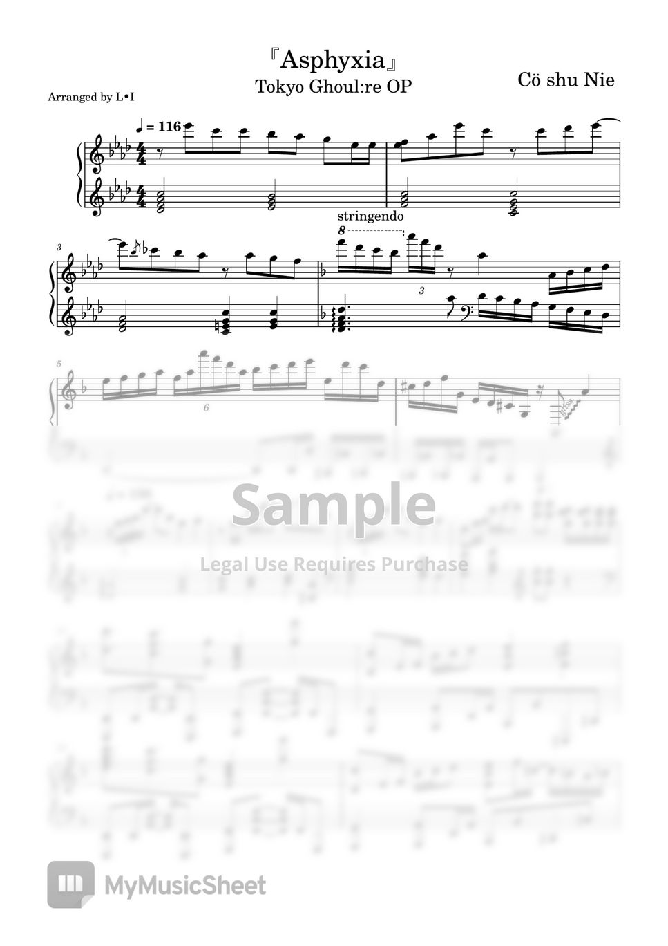 Tokyo Ghoul - 『Asphyxia』 Sheet Music by L•I