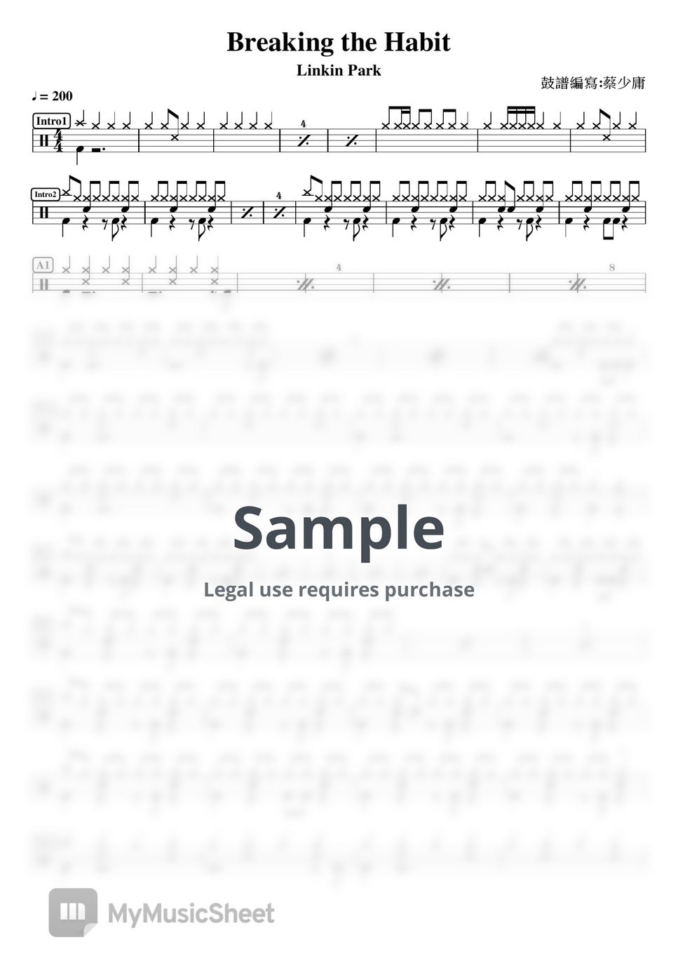 Linkin Park - Breaking the Habit Sheet Music by DrummerFrank