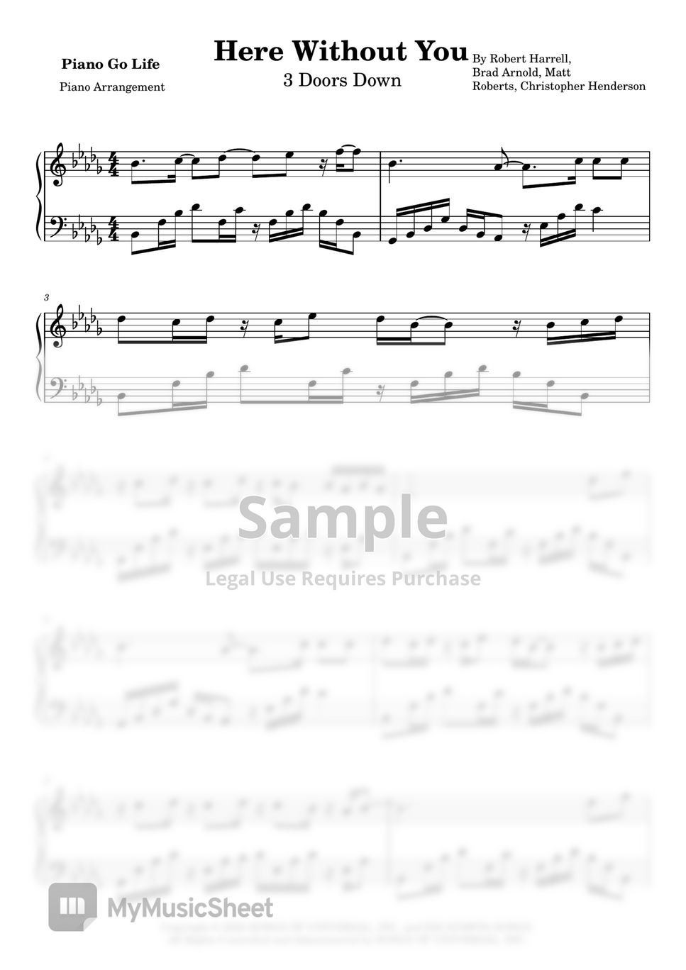 3 Doors Down - Here Without You Partition musicale by Piano Go Life