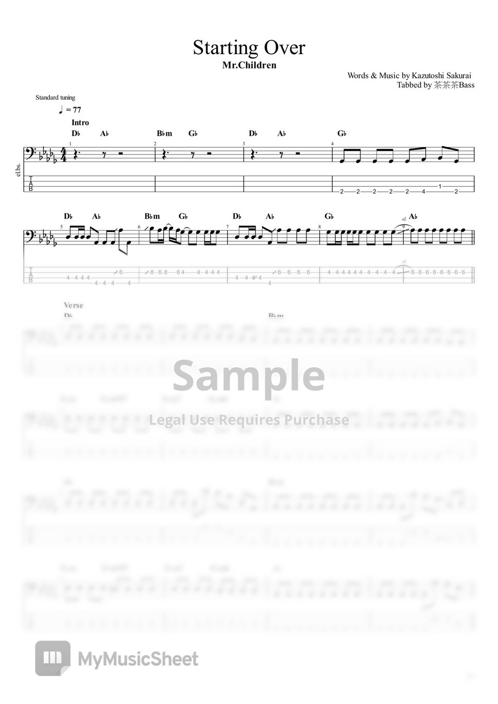 Mr.Children - Starting Over Sheets by 茶茶茶Bass