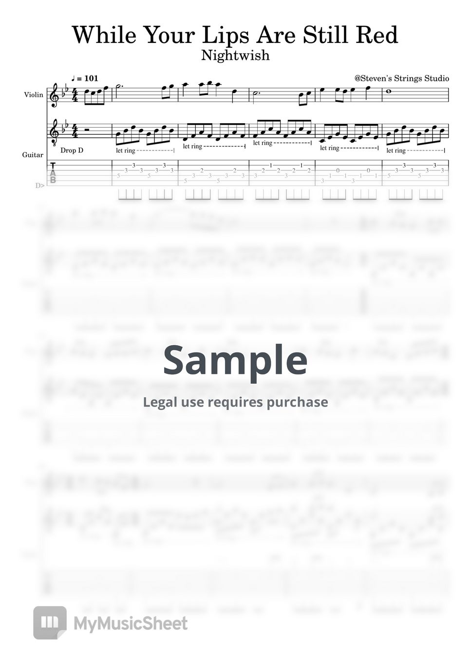 Nightwish - While Your Lips Are Still Red (Violin Guitar Duet) Tab ...