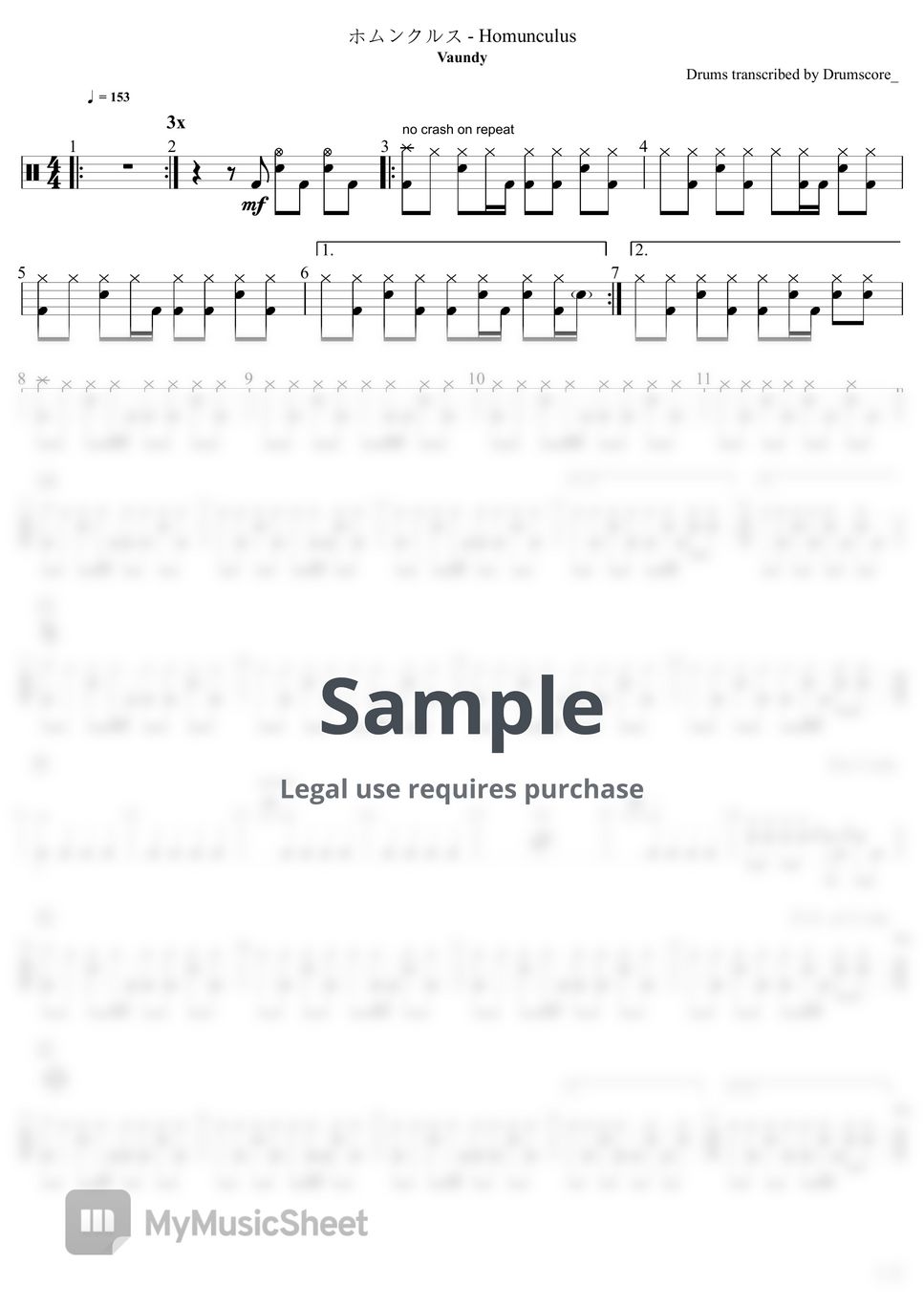 Vaundy - Homunculus Sheets by Drumscore_