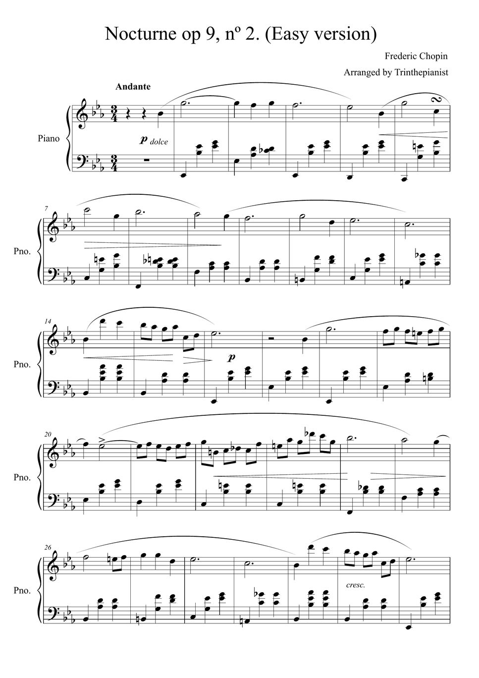 F. Chopin - Nocturne op9, nº2 (Simplified) Sheets by Trinthepianist