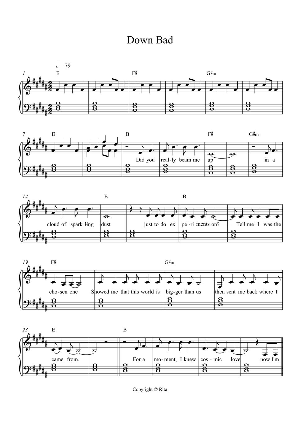 Taylor Swift - Down Bad Sheet Music by Rita B