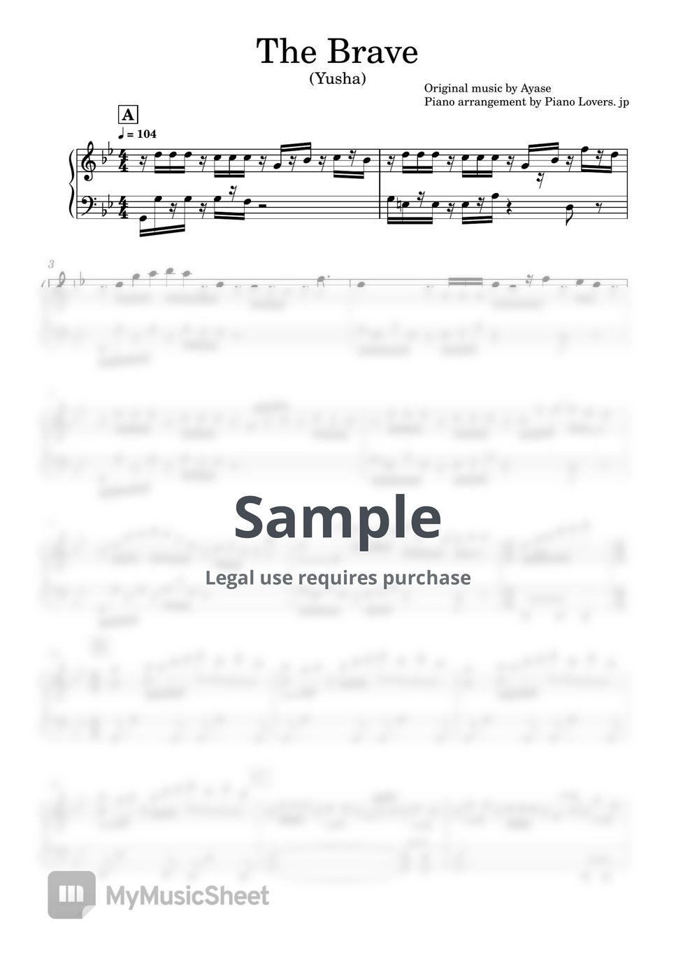 YOASOBI - The Brave(Yuusha) (Sousou no Frieren / Piano Sheet Music ...