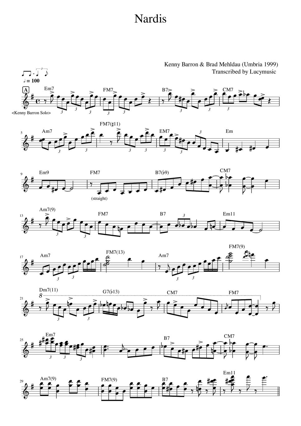 Kenny Barron & Brad Mehldau - Nardis (Solo Part) Sheets by Lucymusic